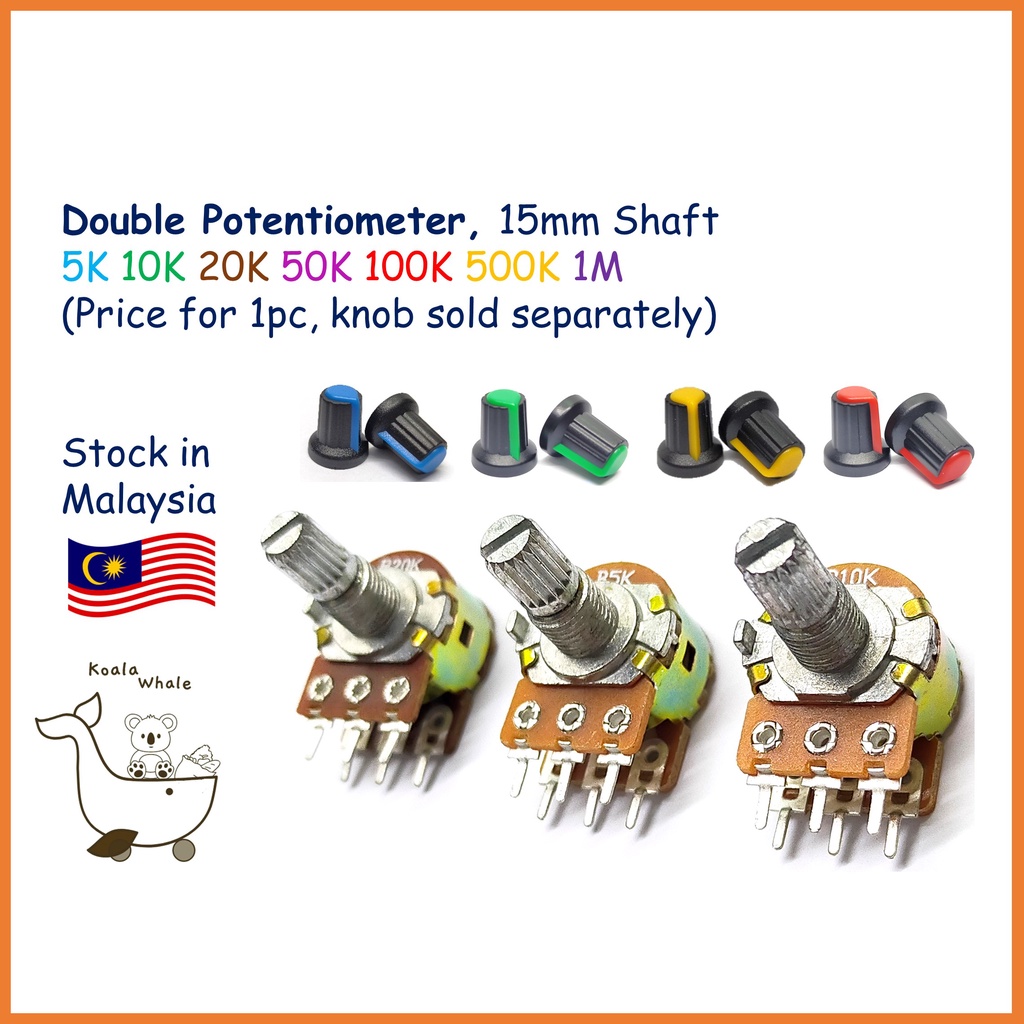 Double Dual Potentiometer 5K 10K 20K 50K 100K 500K 1M Potensiometer ...