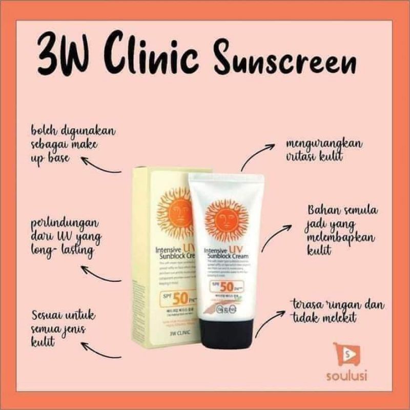 3W Clinic Intensive UV Sun Cream SPF 50+ PA+++ 70ml | Shopee Malaysia