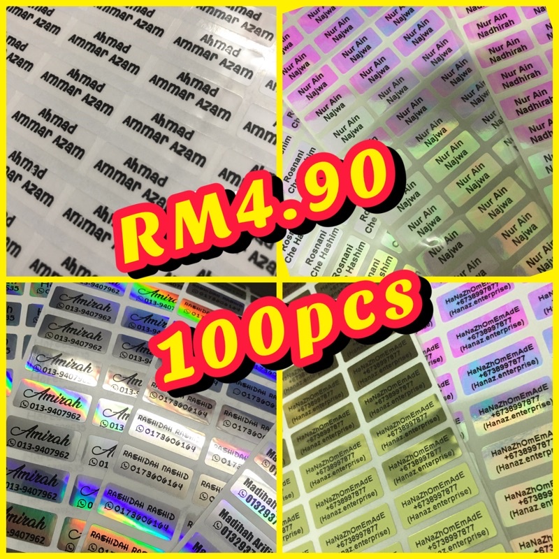 STICKER NAMA NAME STICKER🔸22x9mm 🔸KALIS AIR 🔸INK HITAM 🔸100pcs | Shopee ...