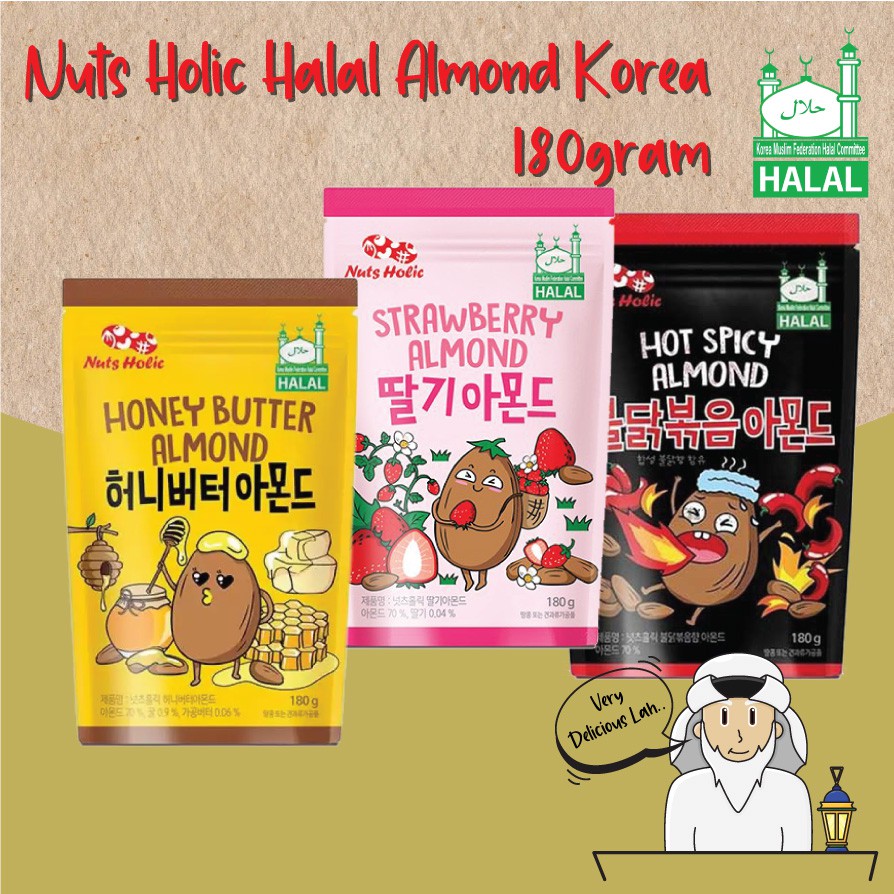 Nuts Holic Halal Korean Almond 3 flavors 180gram/pack (Halal by KMF ...