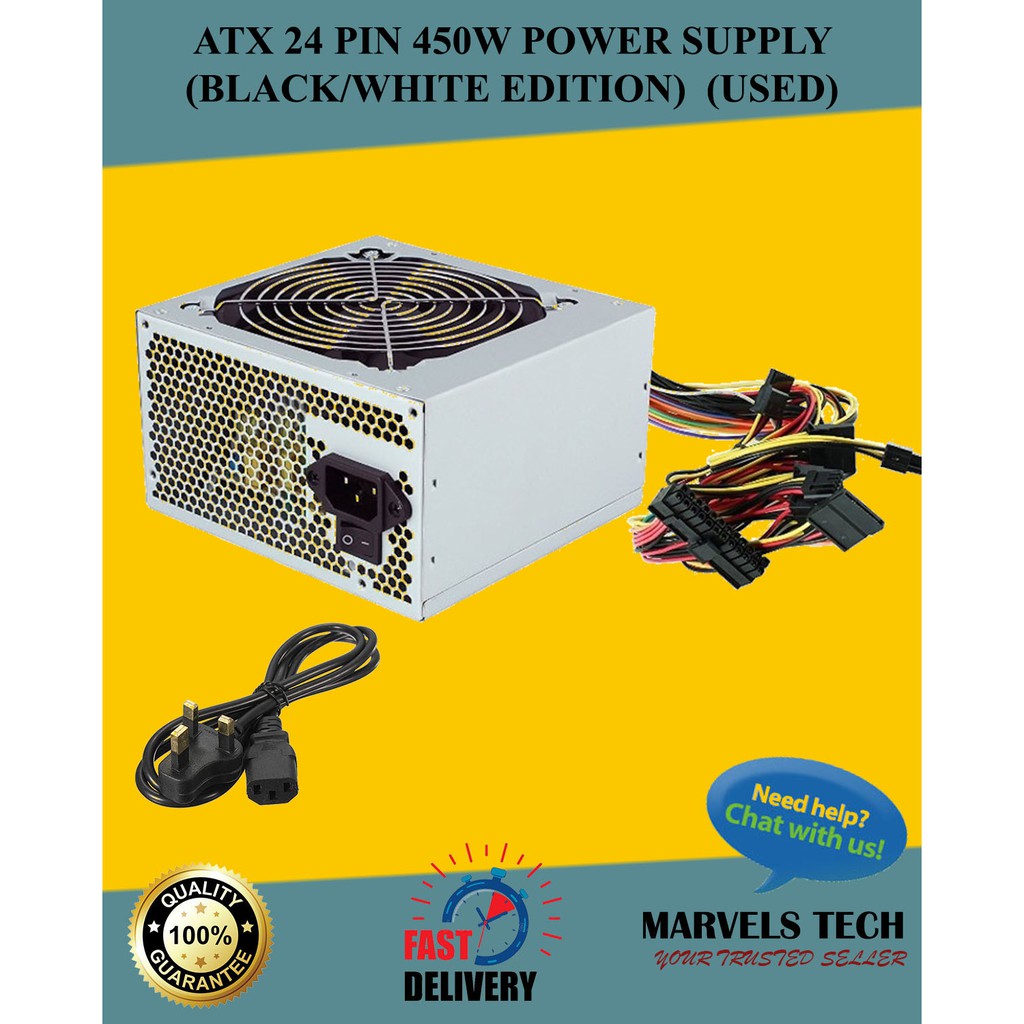 ATX 24 PIN 450W POWER SUPPLY ( BLACK/WHITE EDITION ) NEW CONDITION ...
