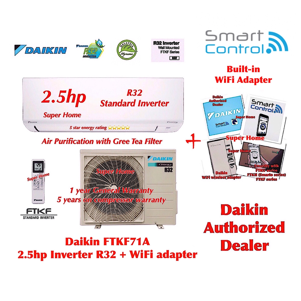 Daikin 2.5hp r32 standard inverter wall mounted ftkf series ftkf71a ...