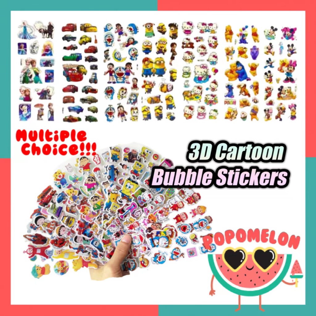 POPOMELON 3d bubble sticker anime 1pc cute cartoon stickers for kids ...