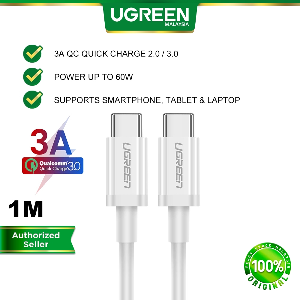 Ugreen usb c to type c cable pd 60w 3a qualcomm 3.0 qc quickcharge fast charging apple macbook ...
