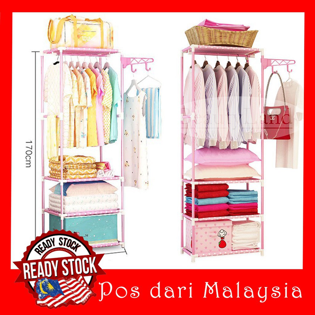 rak baju Wardrobe Almari Baju Kain Pakaian Pelbagai guna Rak Rack Steel ...