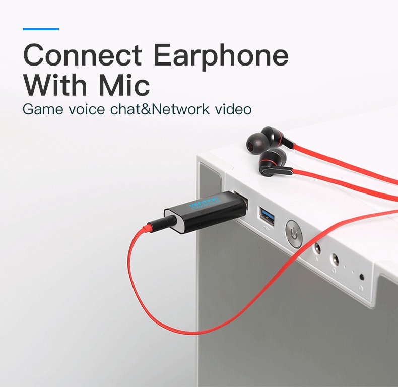 Vention USB Sound Card 2-in-1 External USB Audio Adapter with 3.5mm Aux ...