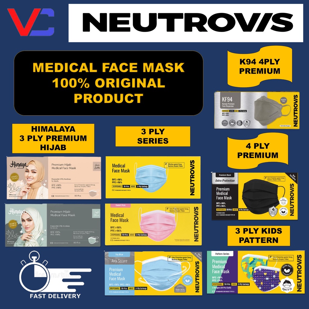 NEUTROVIS / HIMALAYA ORIGINAL 3PLY 4PLY 50 PCS MEDICAL FACE MASK (Adult ...