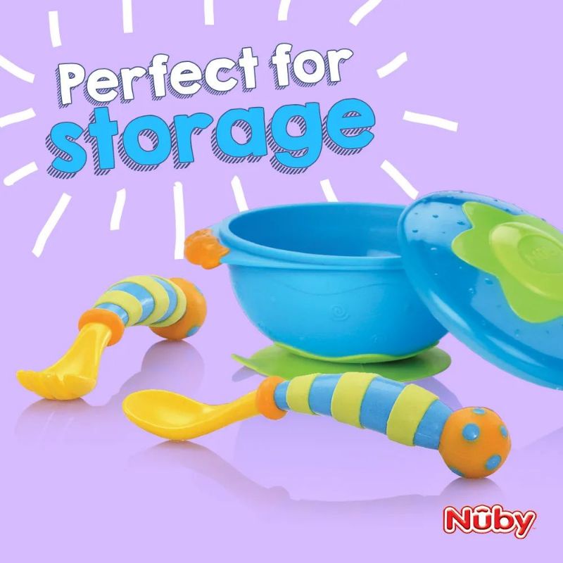 Nuby Wacky Ware Combo Set PP Suction Bowl with Fork and Spoon 12m ...