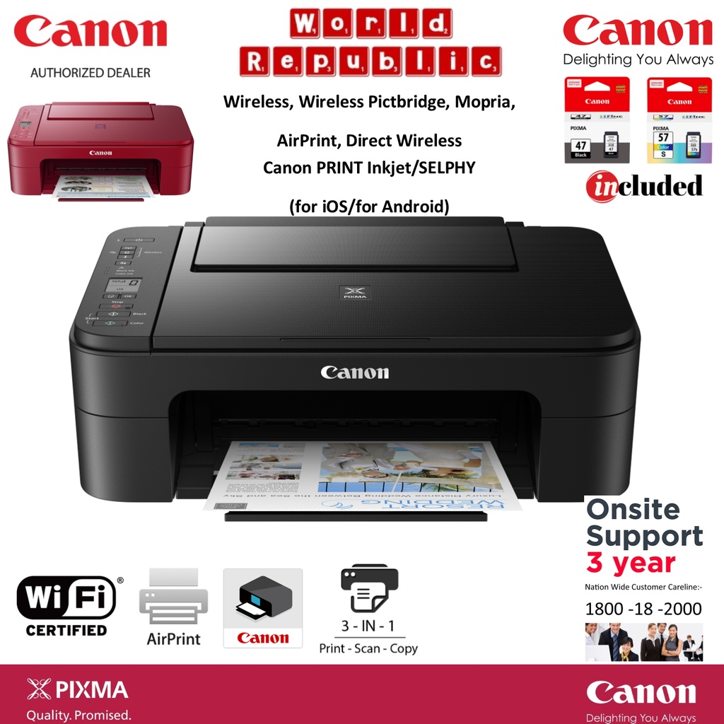 Canon Printer Wireless PIXMA E3370 All-In-One - PG47 CL57s CL57 PG-47 - Print Scan Copy WiFi ...