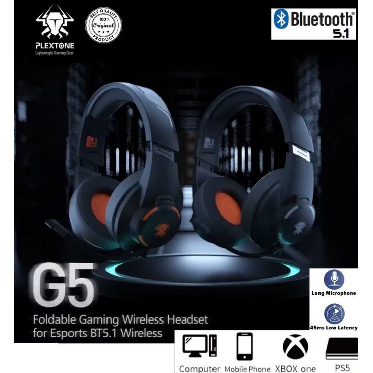 PLEXTONE G5 FOLDABLE GAMING WIRELESS HEADSET WITH MIC NOISE CANCELLING ...