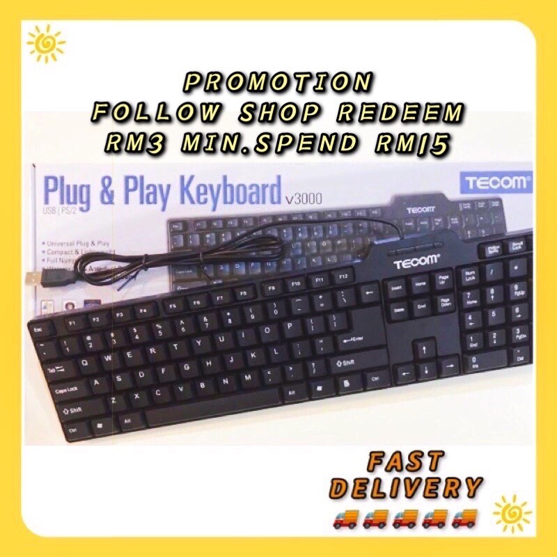 Official tecom keyboard v3000 fashion design usb keyboard wired usb 104 ...