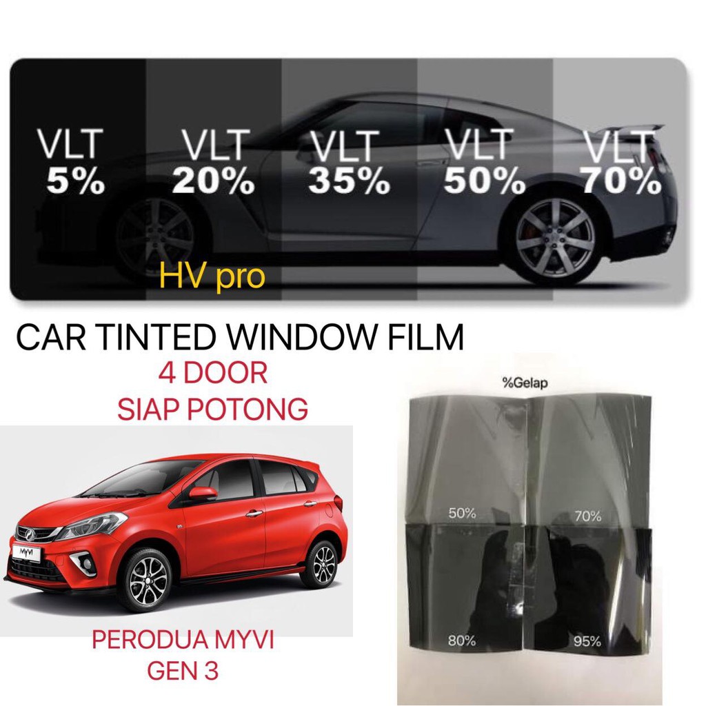 Perodua Myvi Gen3 4 Pintu Tinted UV Hitam (Gelap 50% 65% 80% 95%) Siap ...