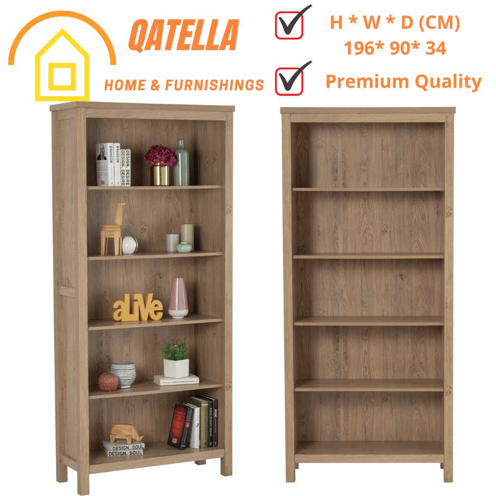 Qatella RHODES 5 Tier Bookshelf Bookcase Book Rack File Cabinet Storage ...