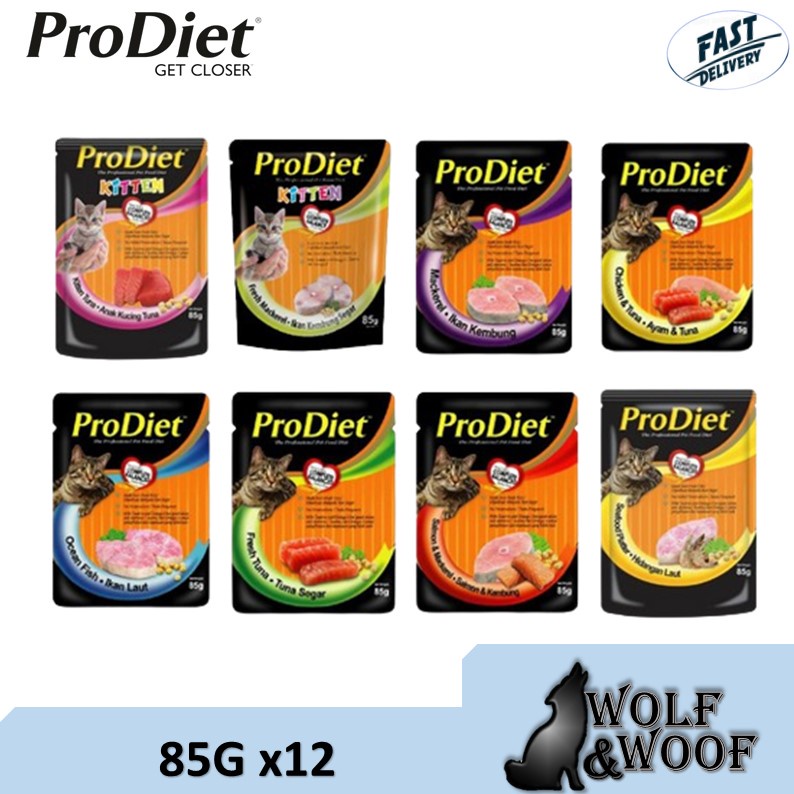 Prodiet Pouch 85g x12 Wet Food ( chicken tuna, Kitten Tuna, Mackerel ...