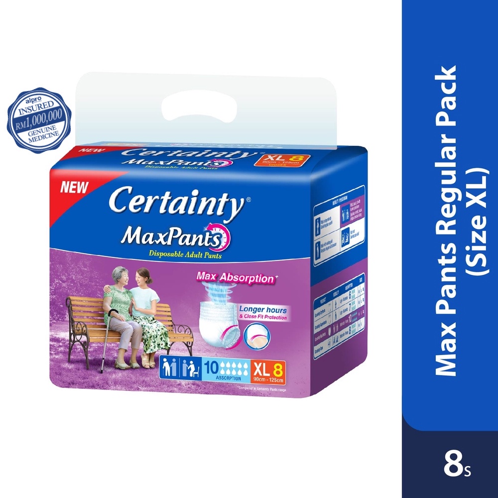 Certainty Maxpants Adult Diaper Pants - Regular Pack XL Size (8's) | Shopee Malaysia