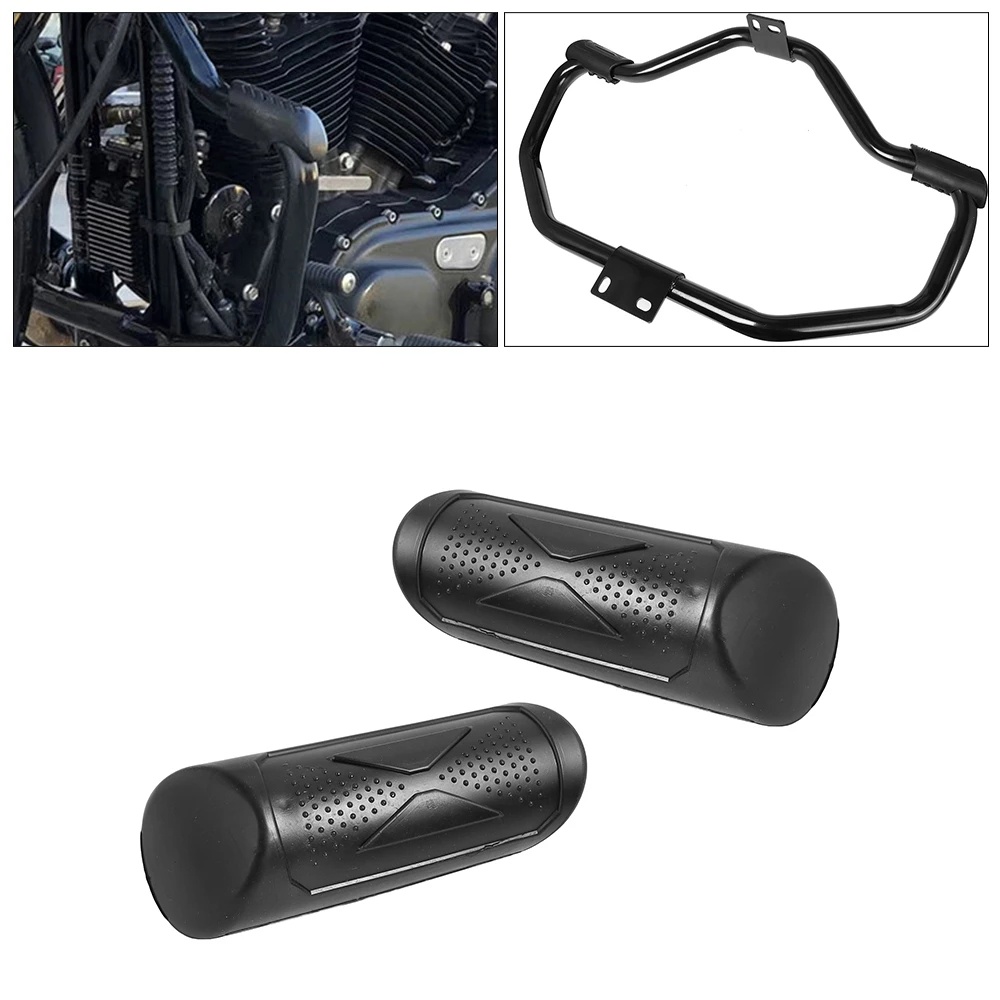 Black Engine Guards Road Crash Bars Legs Knee Protector w/ Rubber Cover ...