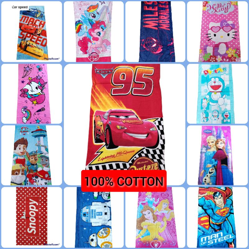 TUALA KARTUN 100% Cotton 60cmx120cm (READY STOCK) Baby Shark Spiderman ...