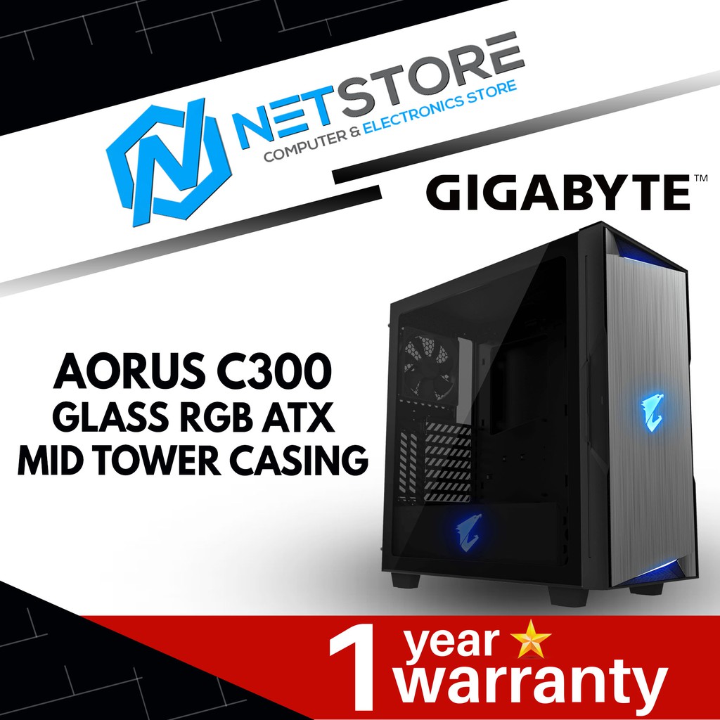 GIGABYTE AORUS C300 GLASS RGB ATX MID TOWER GAMING CASING (BLACK) - GB ...
