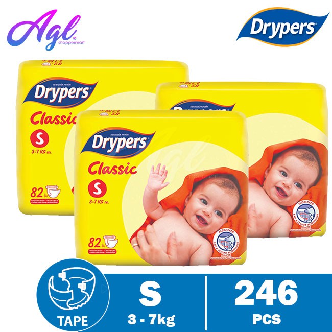 Drypers Classic Family Tape Diaper S82/M72/L60/XL50/XXL42 (3packs ...