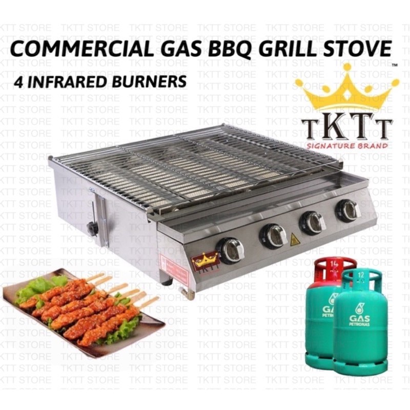 TKTT 4 Burners Stainless Steel Commercial Gas BBQ Grill Stove Infrared ...