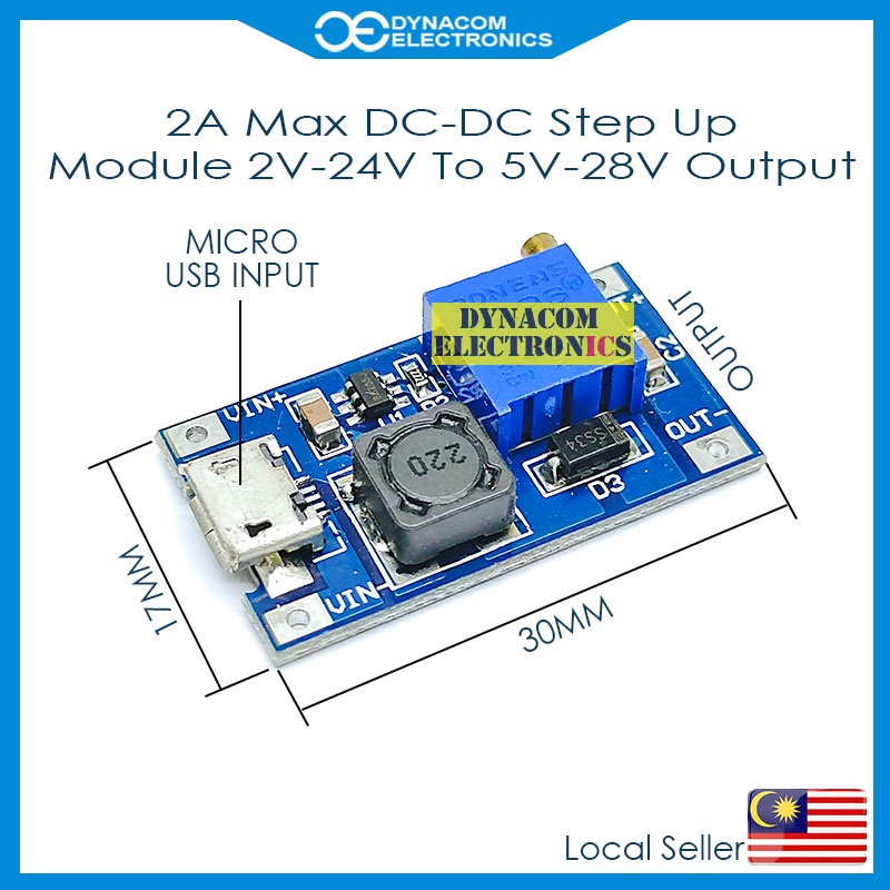 2A Max DC-DC Step Up Module 2V~24V To 5V~24V Output with Micro USB ...