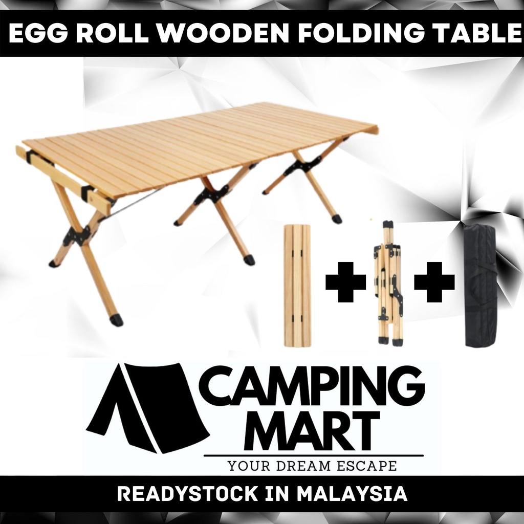Wooden Folding Table Camping Beech Wood Pine Wood Picnic Meja Lipat ...