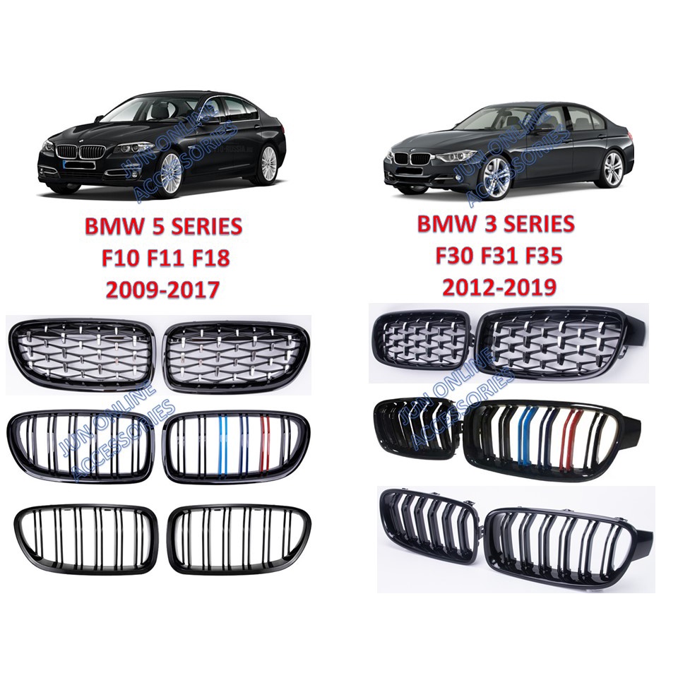 BMW F10 F30 Front Grille Grossly black Chrome Diamond Kidney Grilles ...