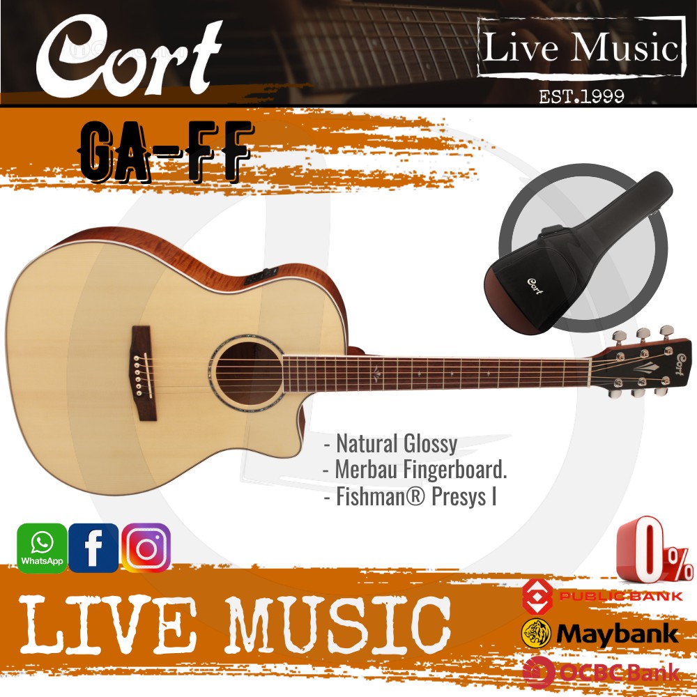 Cort GA-FF - Acoustic-Electric Guitar with Gig Bag - Natural Glossy (GA ...