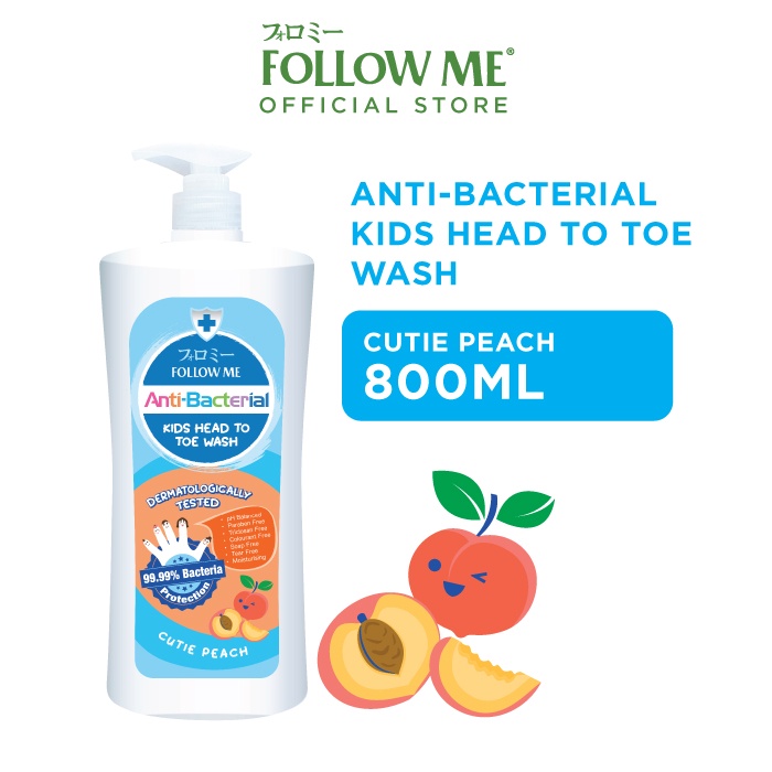 Follow Me Anti-Bacterial Kids Head To Toe Wash 800ml (Cutie Peach ...