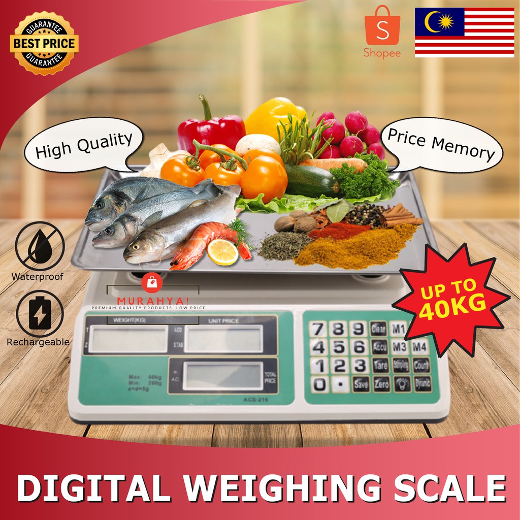 40kg Scale Timbang 40kg Commercial Scale Digital Electric Rechargeable ...