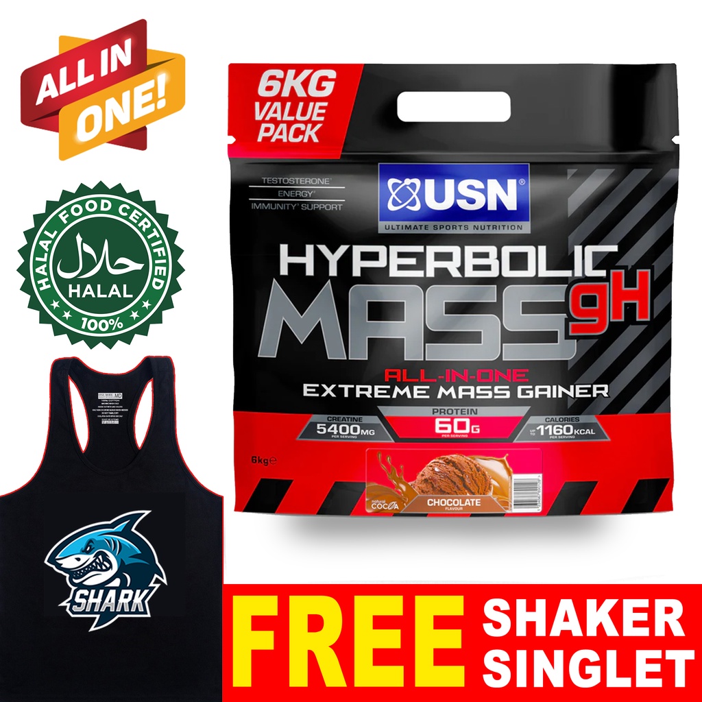 Halal (6kg) USN Hyperbolic Mass gH Extreme Weight Gainer Protein Powder ...