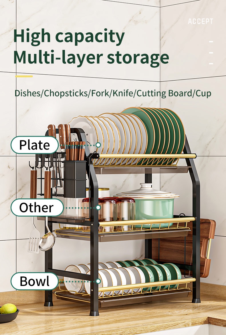 Dish Rack Kitchen Rack Stainless Steel Rak Piggan Rak Dapur Dish ...