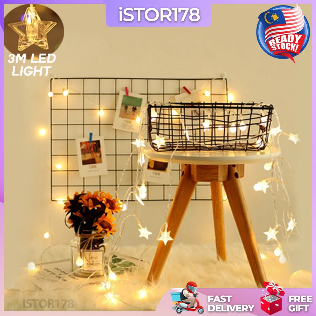 3M LED LIGHT/ STRING FAIRY LIGHT/ DECOR STAR LAMP/ LAMPU DECO ...