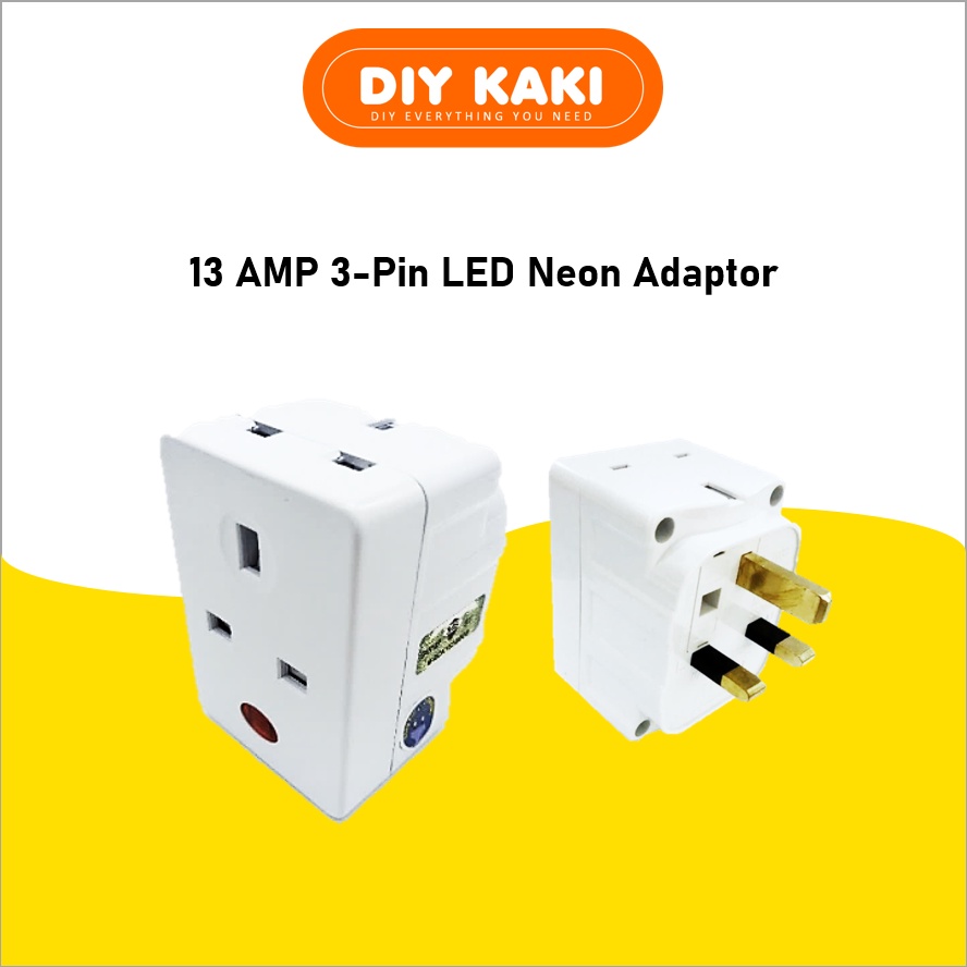 3 Way Adaptor Extension 13A LED Neon / Adapter 3 Gang Pin Socket Soket ...