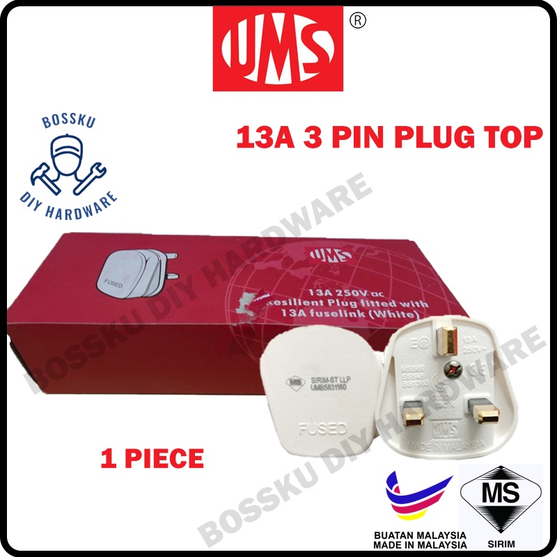 UMS 3 Pin Plug 13A FUSED Bakelite Top Plug SIRIM APPROVED kepala tiga ...