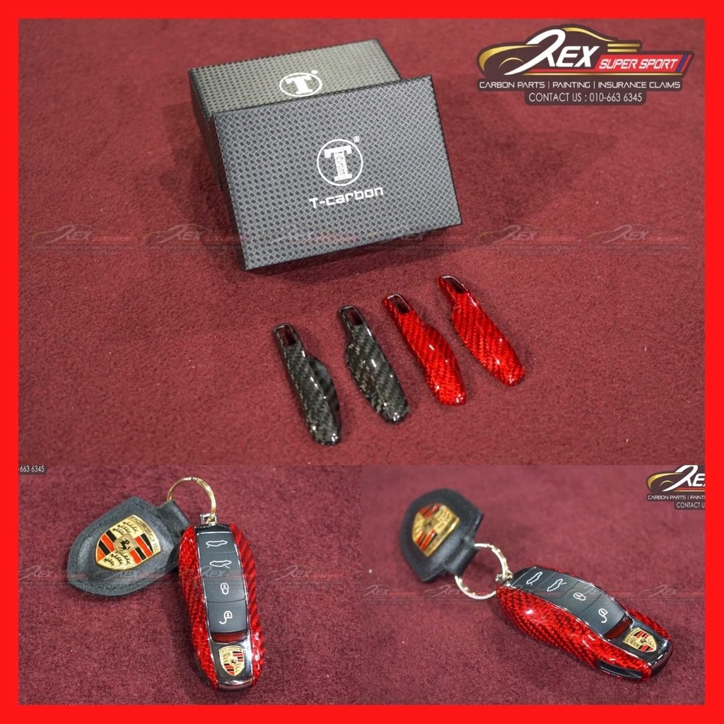 Porsche Cayman 718 Key Cover Carbon Fiber Black Red Penutup Kunci ...
