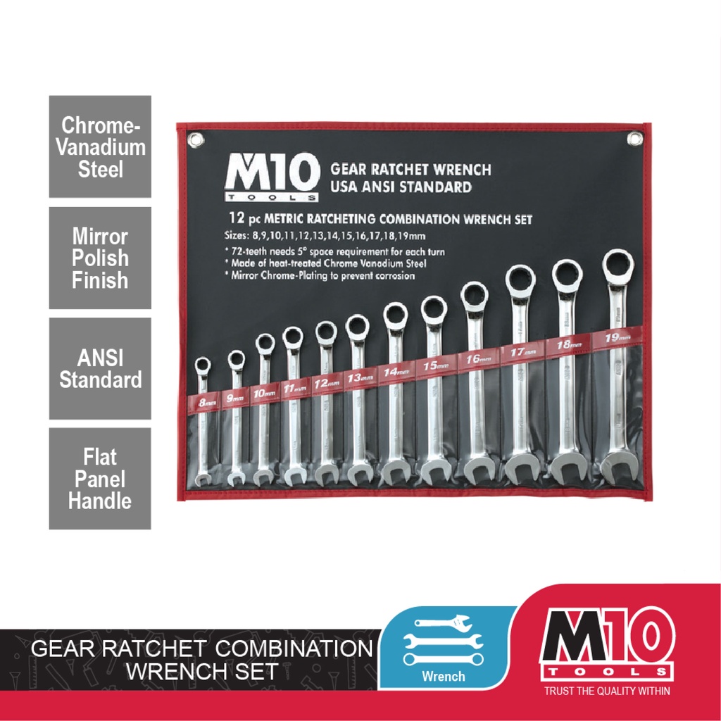M10 Gear Ratchet Combination Wrench Set - 11 / 12 Pcs | Shopee Malaysia