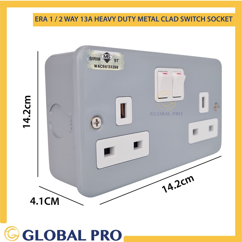 Plugs 💥from malaysia💥 ★era 1gang / 2gang 13a heavy duty metal clad ...