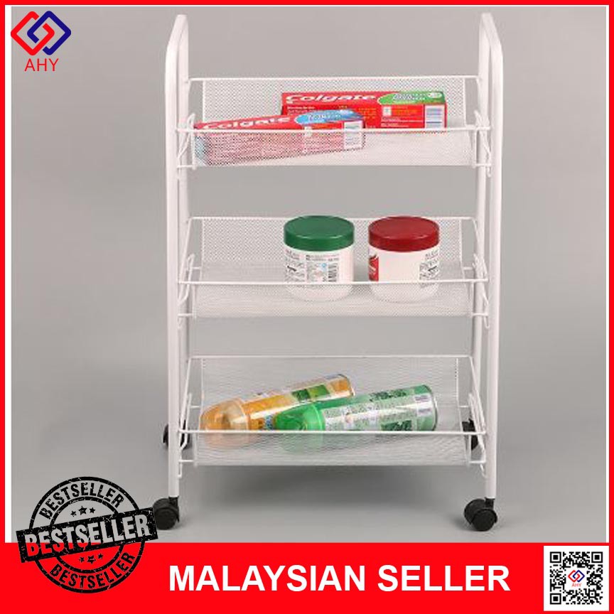Rak Beroda 3 Tingkat Trolley Rack Home Storage Office File Kitchen ...