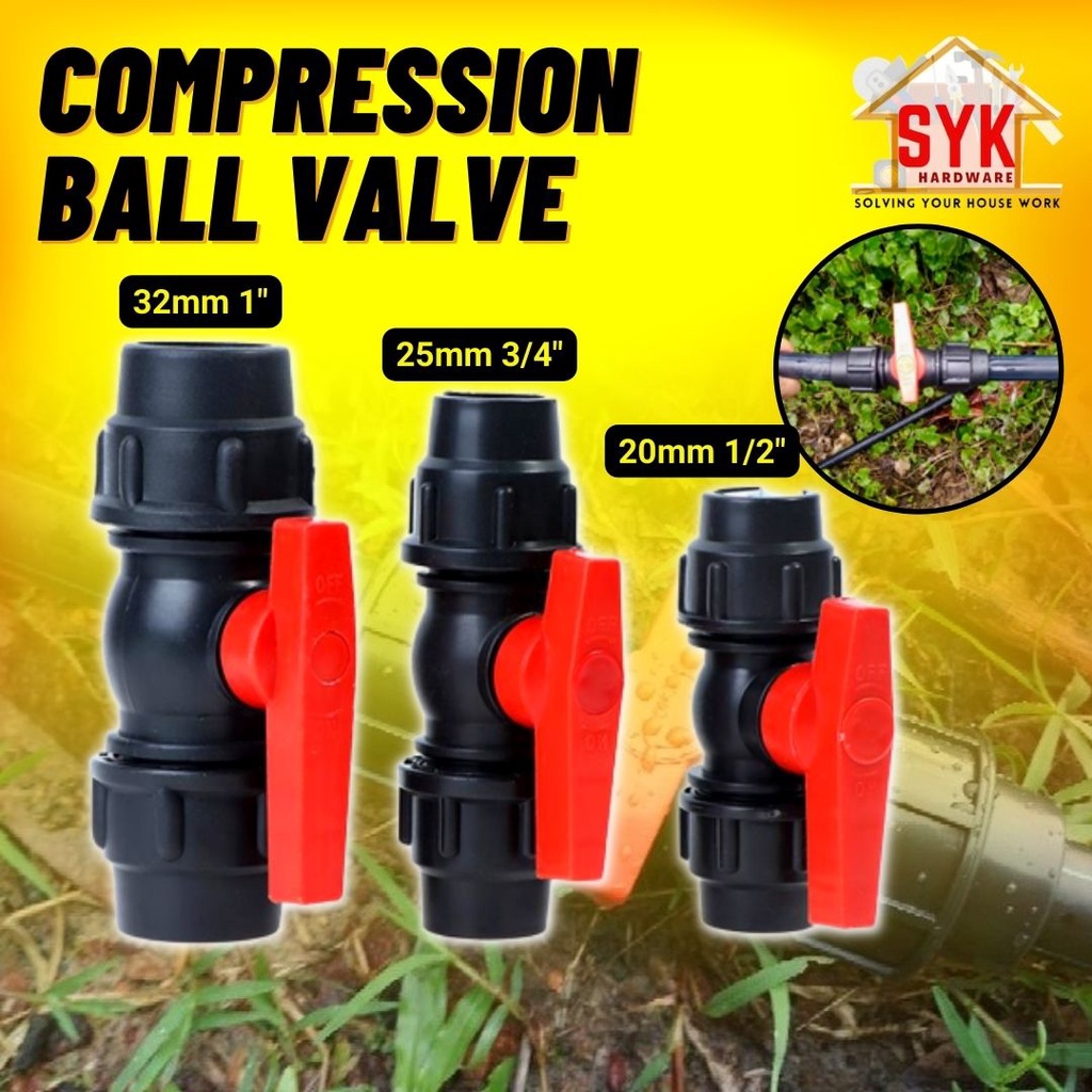 SYK Poly HDPE PP Ball Valve (20mm/25mm/32mm) Stop Cock Irrigation ...