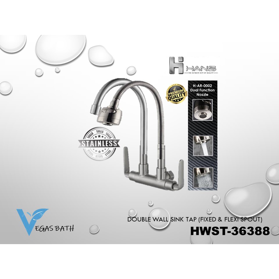 HANS TAP-KITCHEN TAP-DOUBLE WALL SINK TAP-STAINLESS STEEL-FIXED/FLEXI ...
