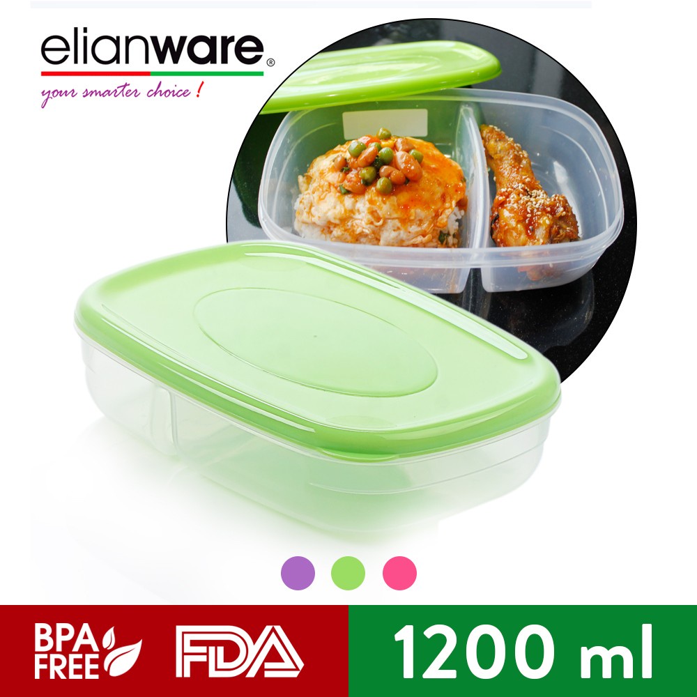 Elianware 2 Compartments Divided Lunch Box Container Reheatable Bento ...