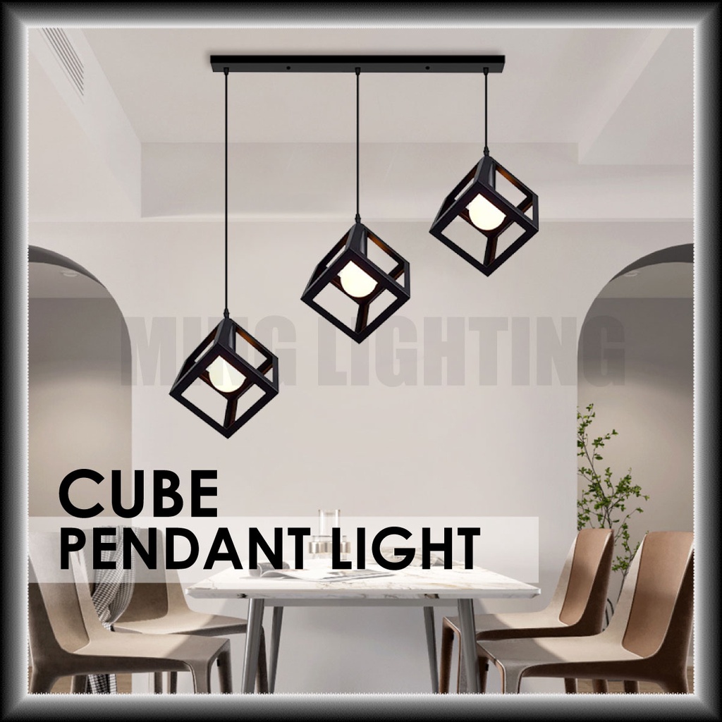 Modern Pendant Lamp Casing Cube Black Ceiling Pendants Light Home ...