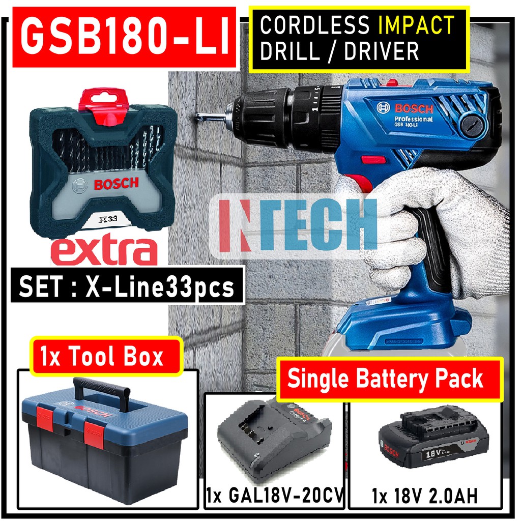 BOSCH GSB180-LI CORDLESS IMPACT DRILL+ GAL18V-20C + 1X 18V 2.0AH ...