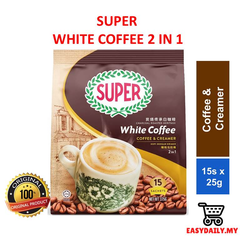 Super 2 in 1 / 3 in 1 Charcoal Roasted White Coffee (15 x 25g) NO ADDED SUGAR / RICH 3IN1 20g ...