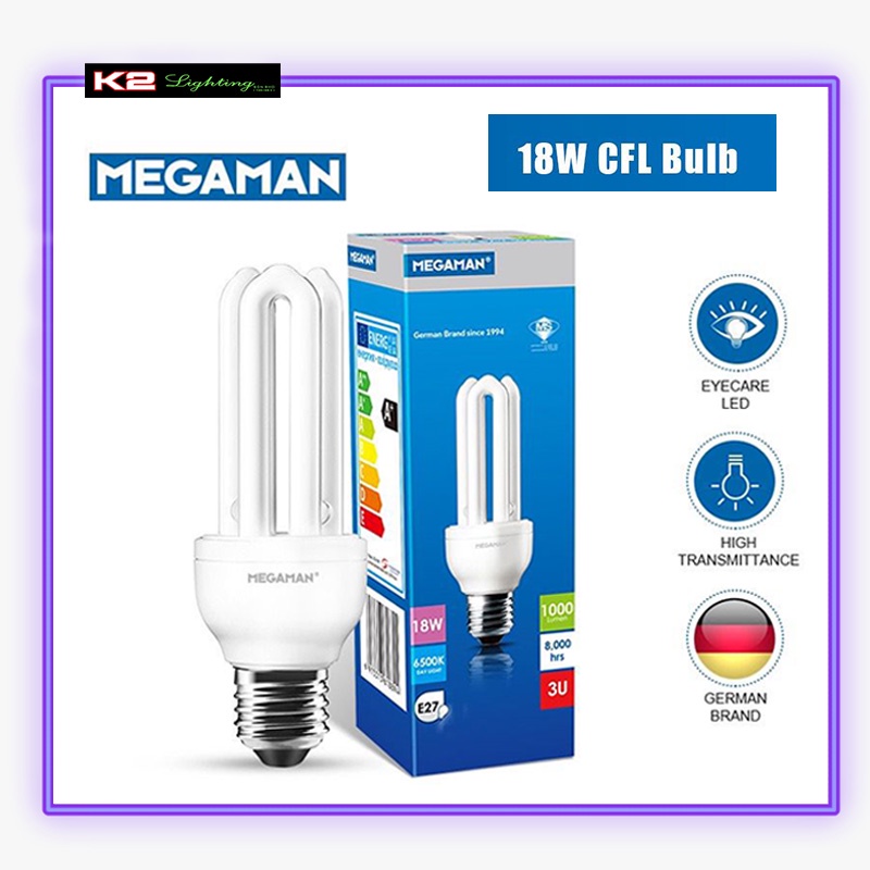 Megaman 3U E27 Light Bulb 18W Bright Eye Care Energy Saving Lighting ...