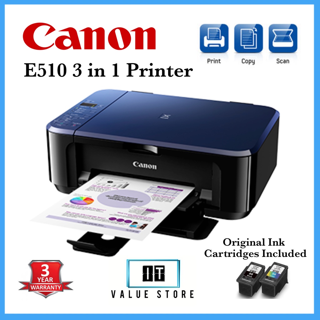 Canon PIXMA E510 Colour Inkjet Printer 3 in 1 (Print, Copy, Scan ...