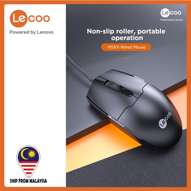 Lecoo Lenovo MS101 Wired Optical Mouse Plug & Play Ergonomic Design Mice Laptop Computer Office ...