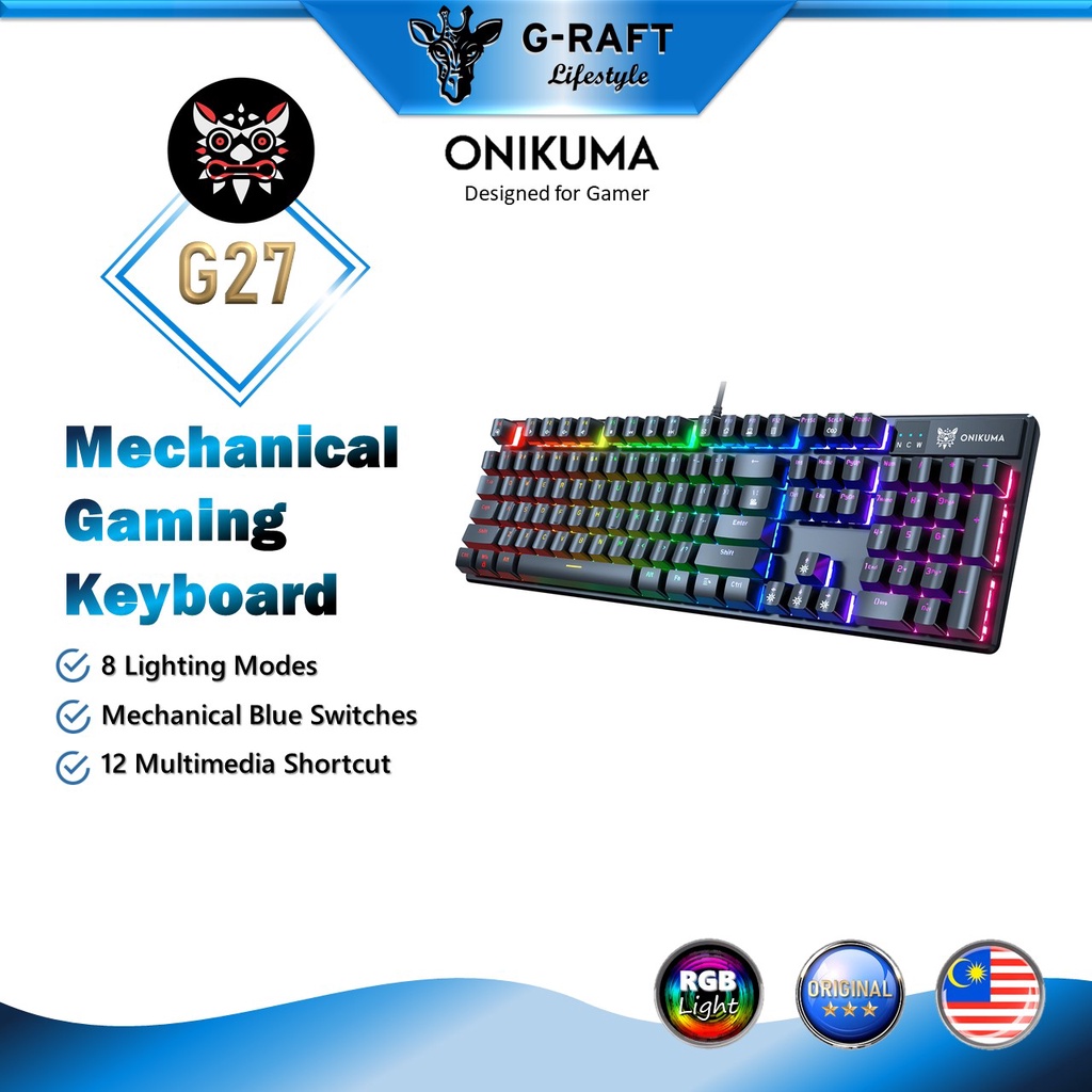 ONIKUMA G27 RGB Gaming Mechanical Keyboard 104 Keys Wired RGB Backlit ...