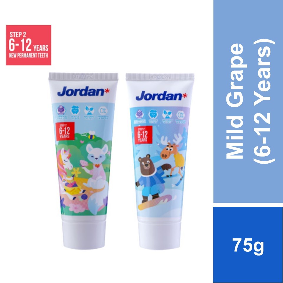 Jordan Step 2 Kids New Permanent Teeth Toothpaste Mild Grape Flavour 6 ...